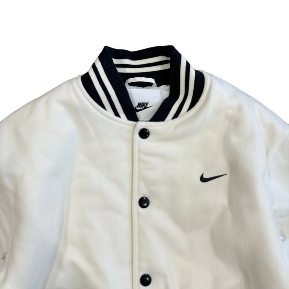 Nike | Jackets & Coats | Nike Sportswear Wool Leather Cream Bomber ...